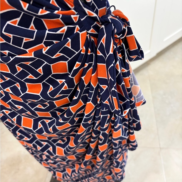 Maggy London | Dresses | Maggy London Navy And Orange Wrap Midi Dress ...
